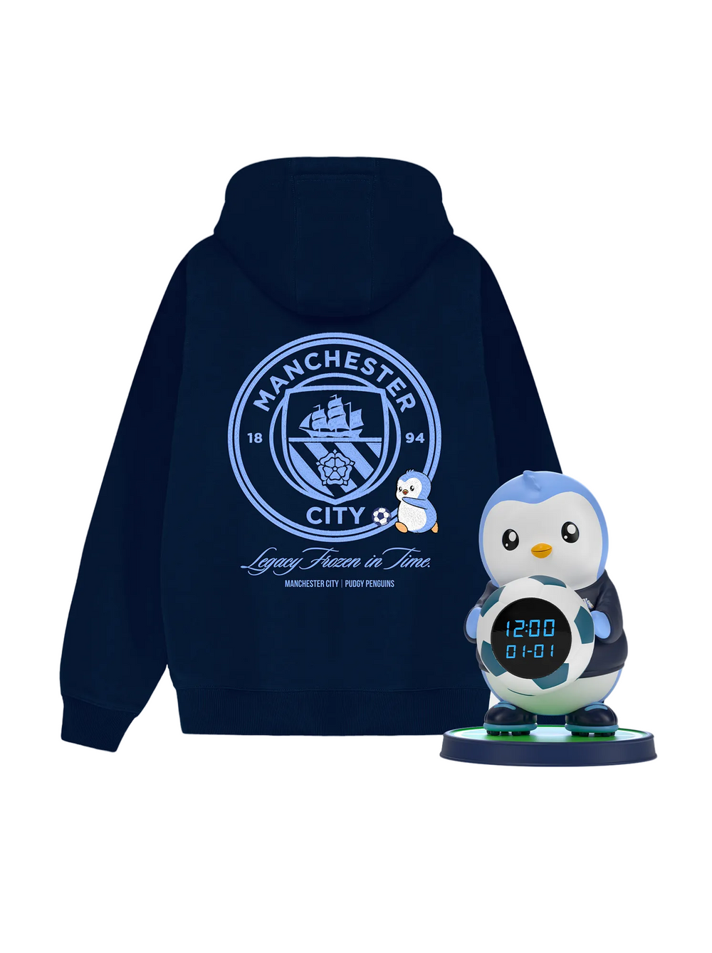 Pudgy Penguins and Manchester City Collectible Clock & Hoodie Set